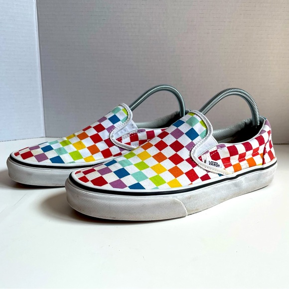 Vans | Shoes | Vans Rainbow Multicolored Checkered Slipon Loafers ...